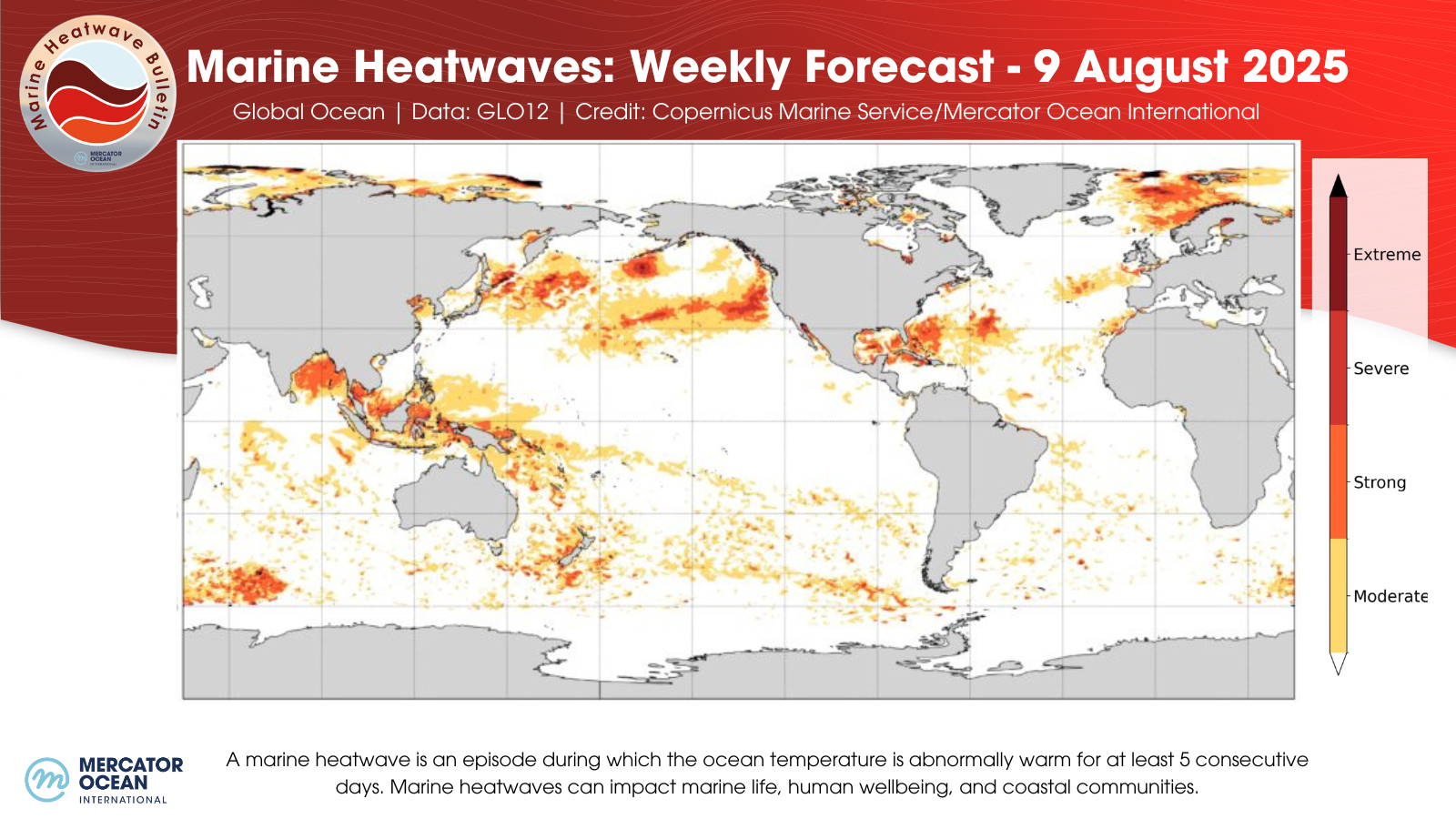 Marine heatwave forecast - 9 August 2025 - Mercator Ocean International
