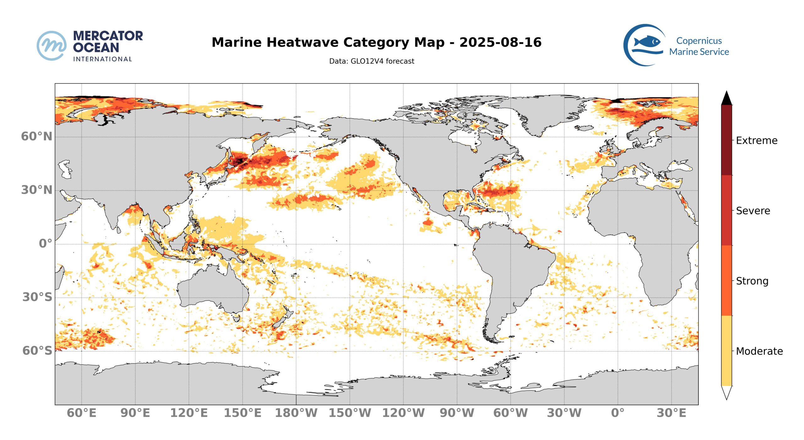 Marine heatwave forecast - 23 August 2025 - Mercator Ocean International